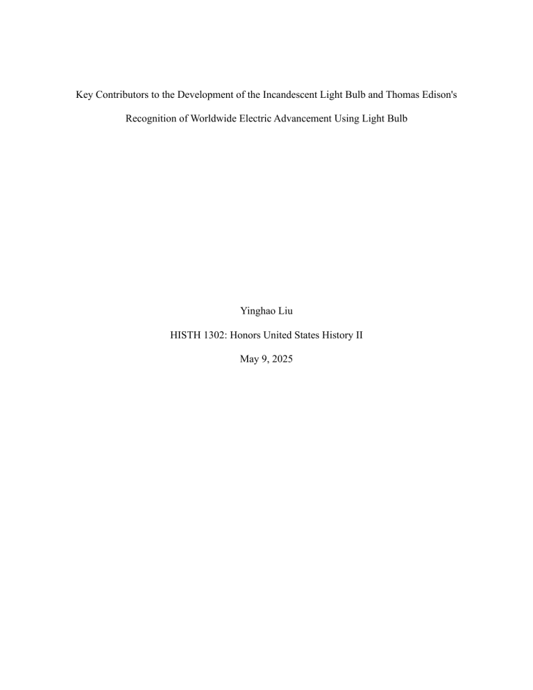 Key Contributors to Incandescent Light Bulb Development
