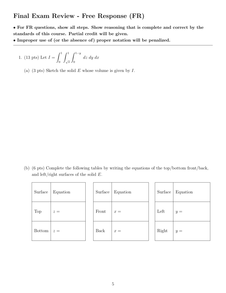 Calculus Final Exam Review PDF