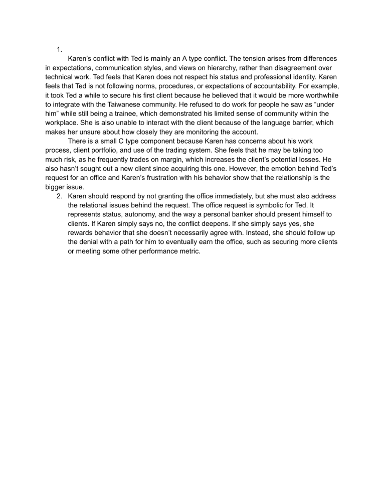 Workplace Conflict Case Study Analysis