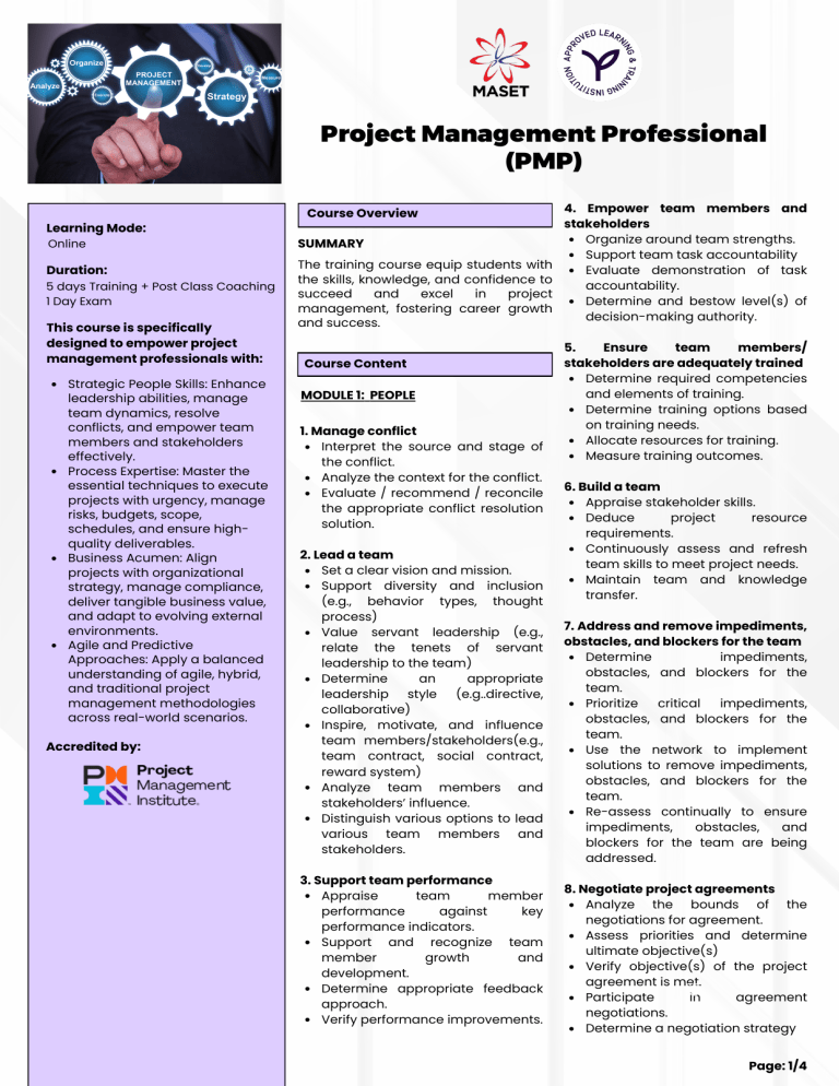 PMP Course Overview: Project Management Professional Training