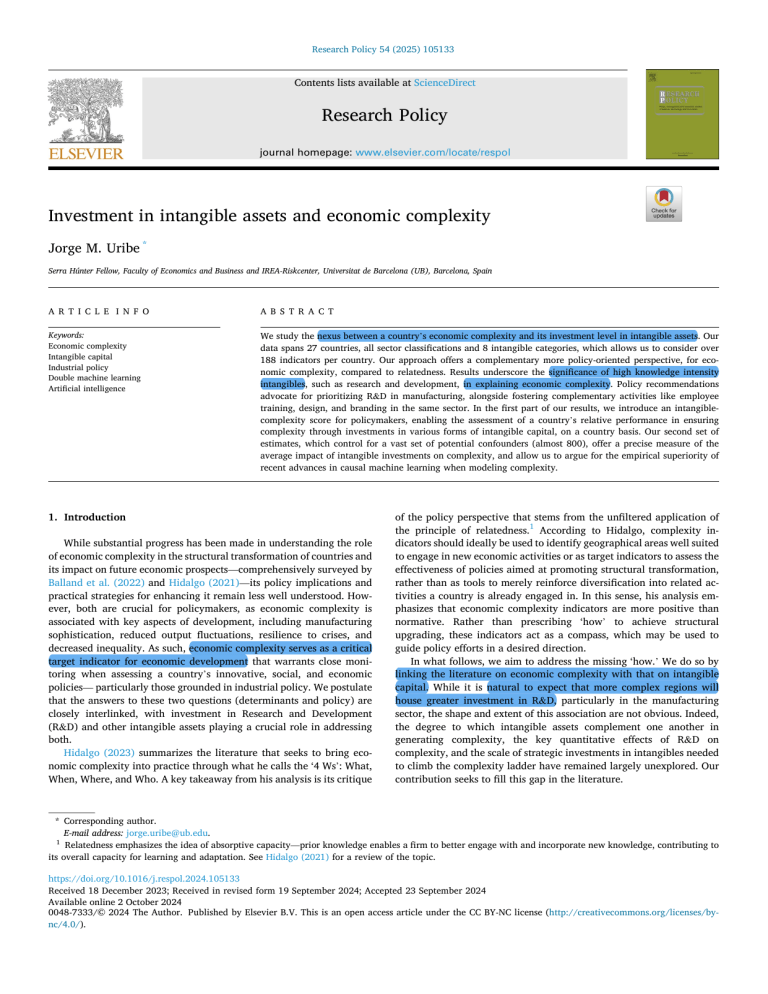 Investment in Intangible Assets and Economic Complexity