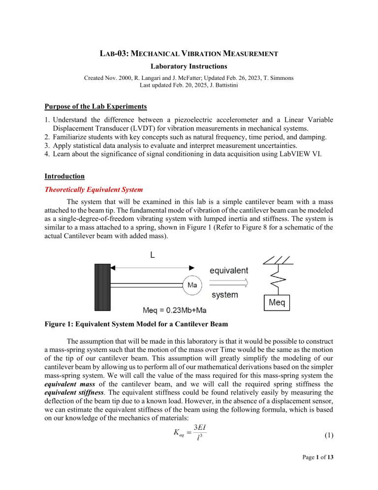 Mechanical Vibration Measurement Lab Instructions