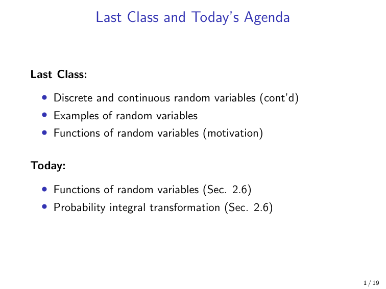 Functions of Random Variables & Probability Integral Transformation