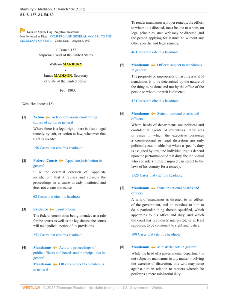 Marbury v. Madison Case Text