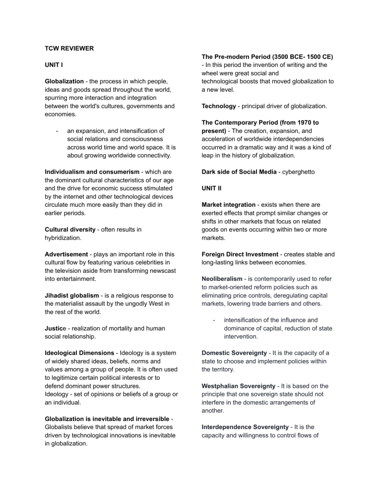 The Contemporary World Reviewer: Globalization Concepts and Theories