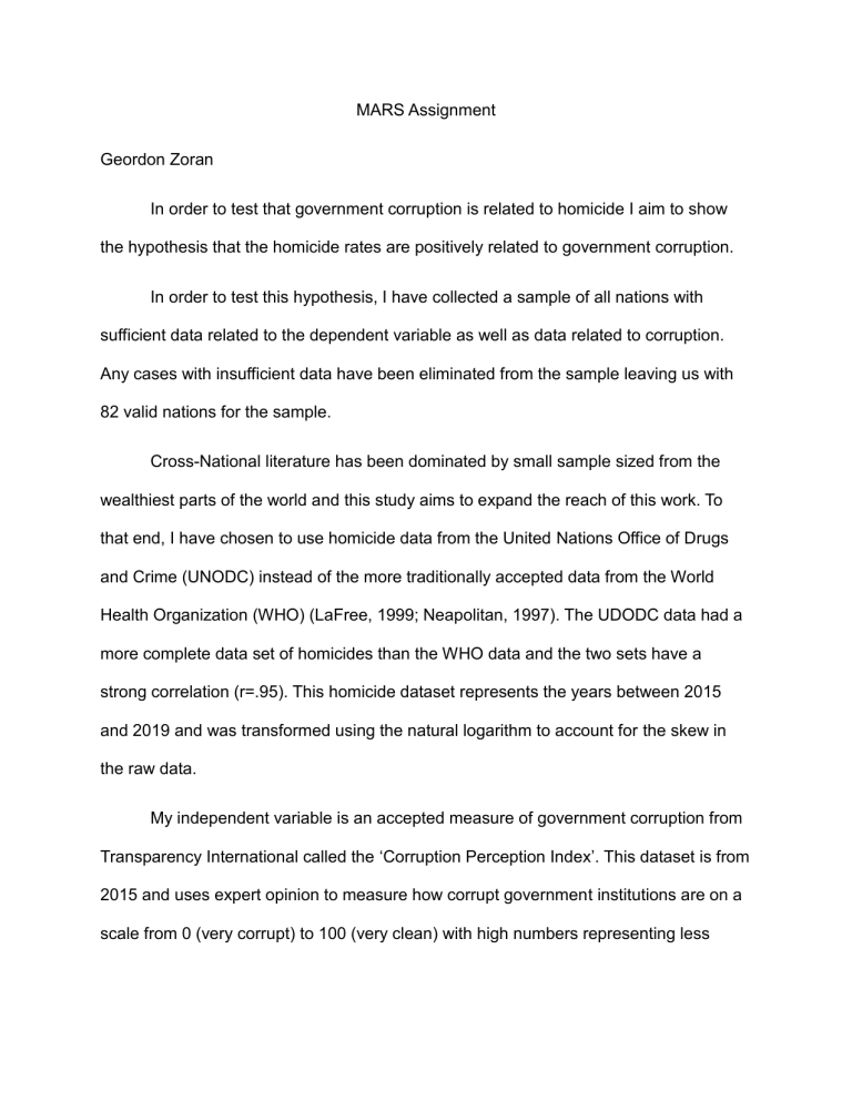 MARS Assignment: Corruption and Homicide Rates