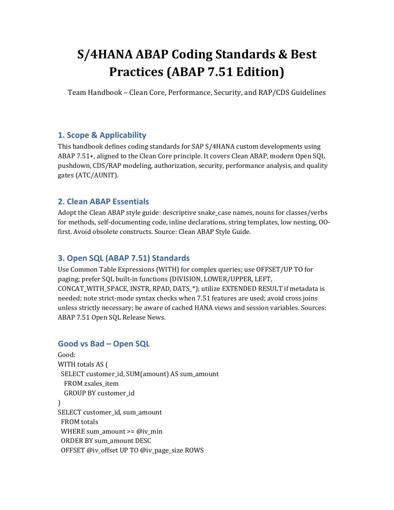 S/4HANA ABAP Coding Standards & Best Practices Handbook