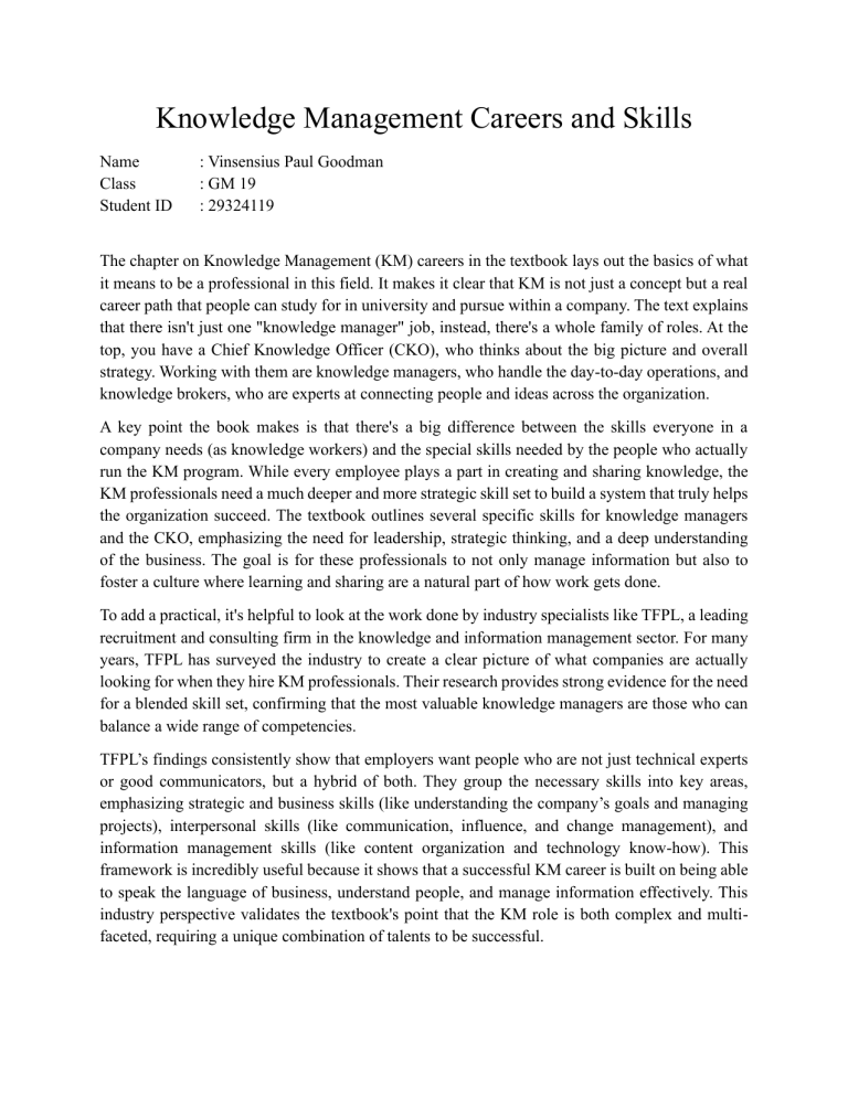 Knowledge Management Careers and Skills