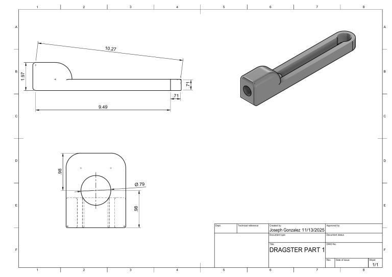 Dragster Part 1 Technical Drawing with Dimensions
