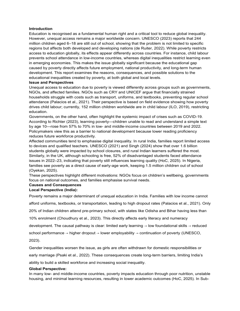 Poverty and Education: Global Inequality Report