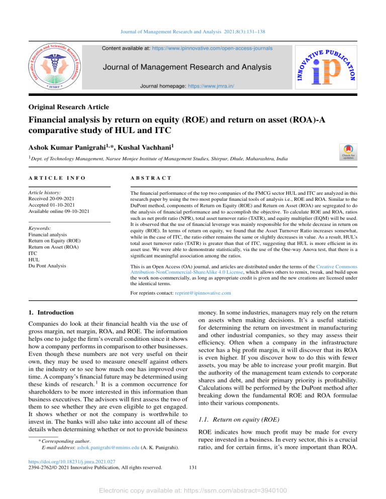 HUL vs ITC: ROE & ROA Financial Analysis