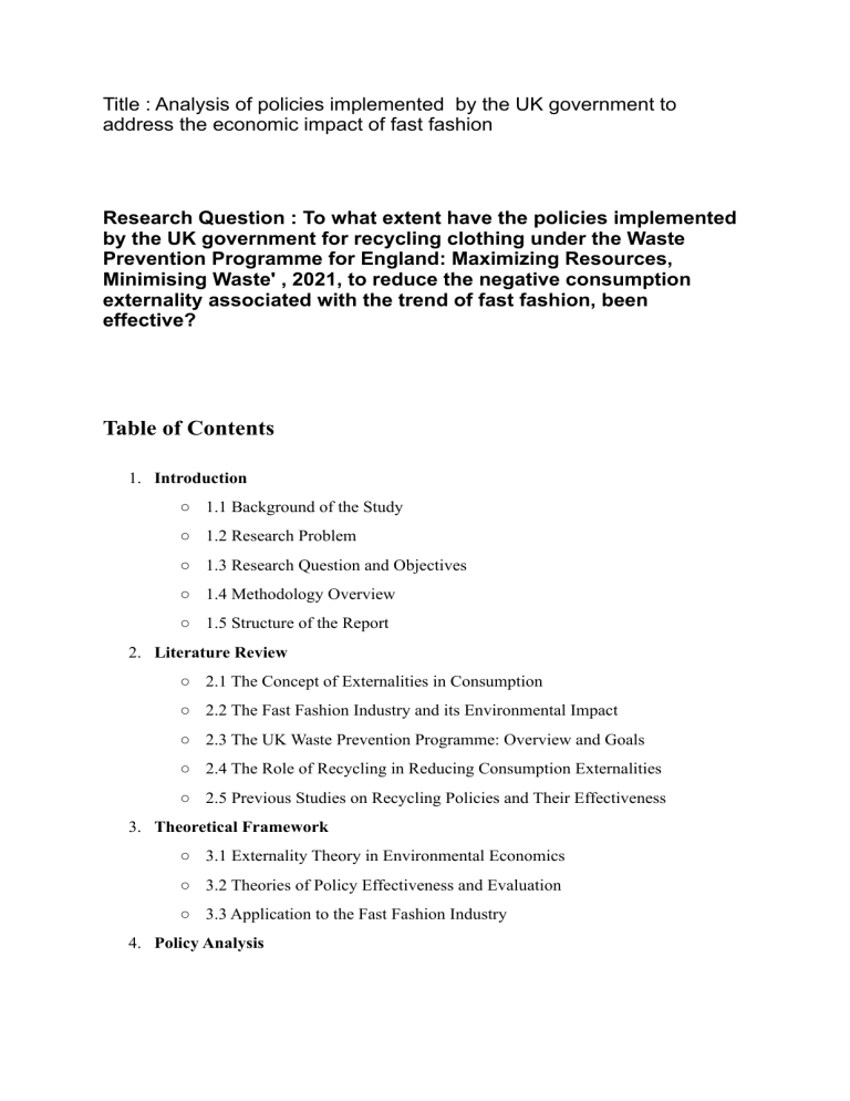 UK Government Policies on Fast Fashion: Effectiveness Analysis