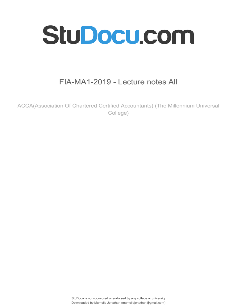 FIA MA1 2019 Lecture Notes - Management Information