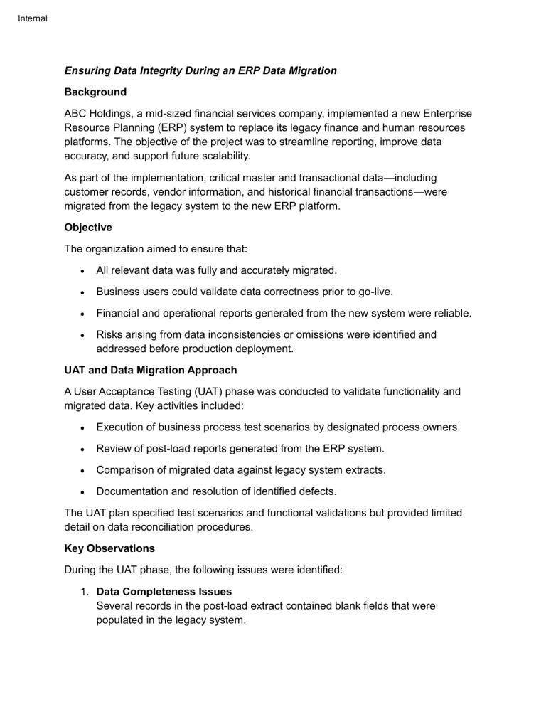 ERP Data Migration & UAT Case Study