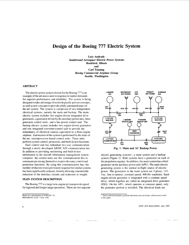 Boeing 777 Electric Power System Design NAECON 1992