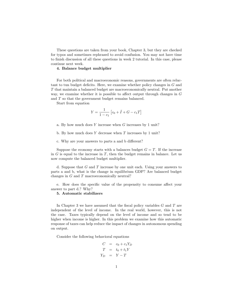Macroeconomics Chapter 3: Balance Budget Multiplier & Automatic Stabilizers
