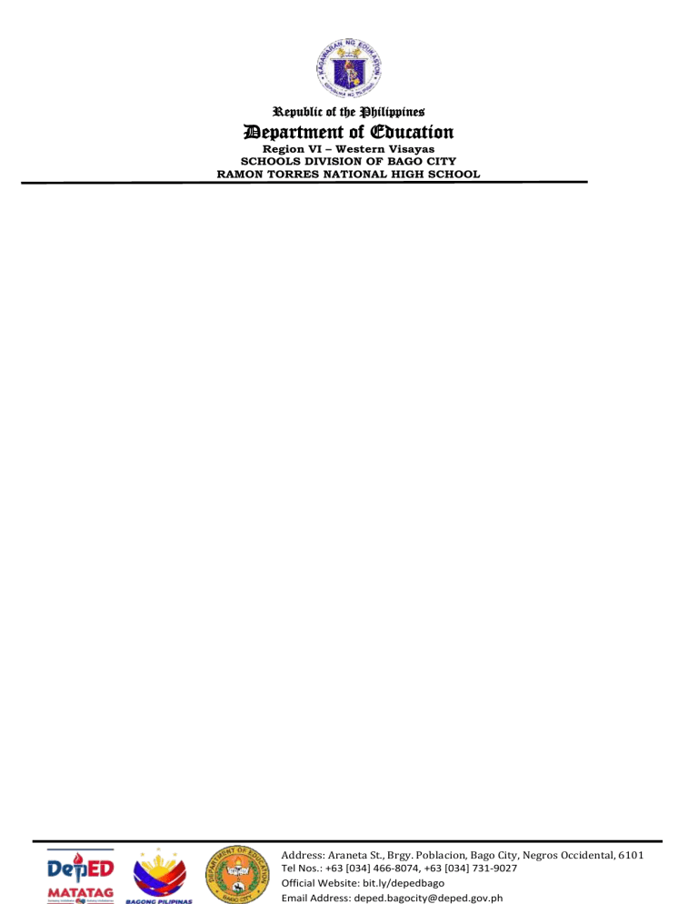 Ramon Torres National High School SDRRMC Organizational Structure
