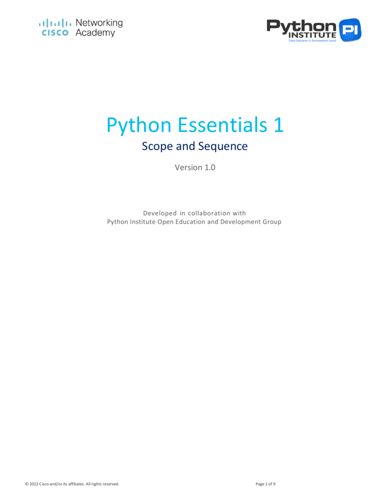 Python Essentials 1 Scope and Sequence Course Outline