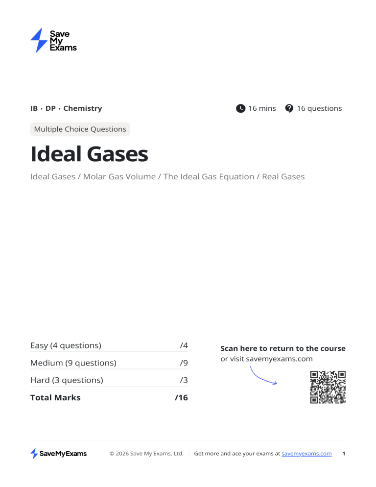 IB DP Chemistry Exam: Ideal Gases