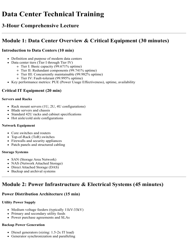 Data Center Technical Training: 3-Hour Lecture