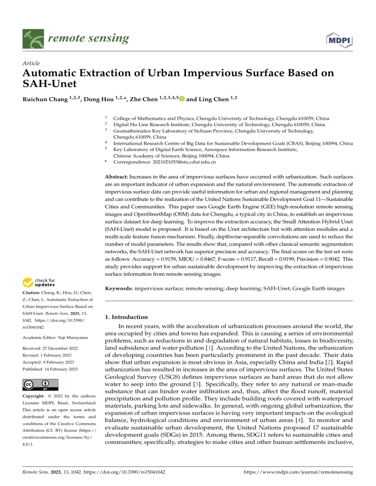 SAH-Unet: Automatic Extraction of Urban Impervious Surfaces