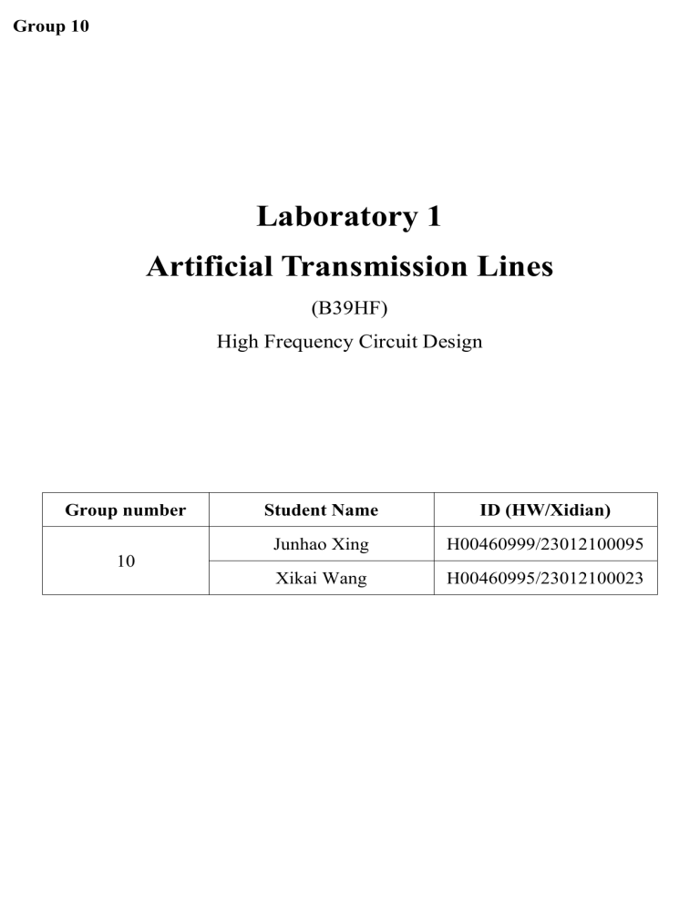 Artificial Transmission Lines Lab Report: High Frequency Circuit Design