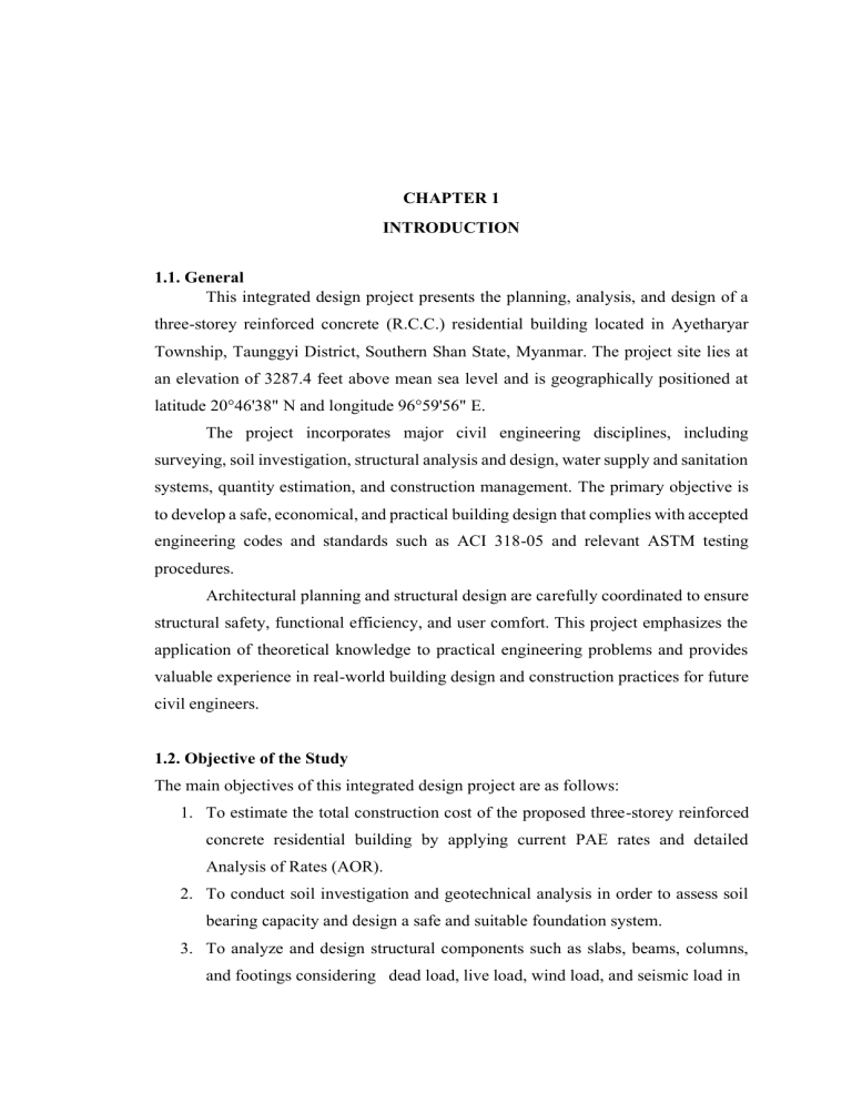 Integrated Design of a 3-Storey R.C.C. Residential Building in Myanmar
