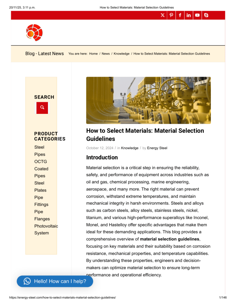 Material Selection Guidelines for Industrial Applications