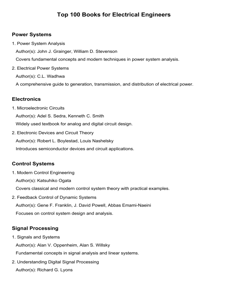 Top 100 Books for Electrical Engineers