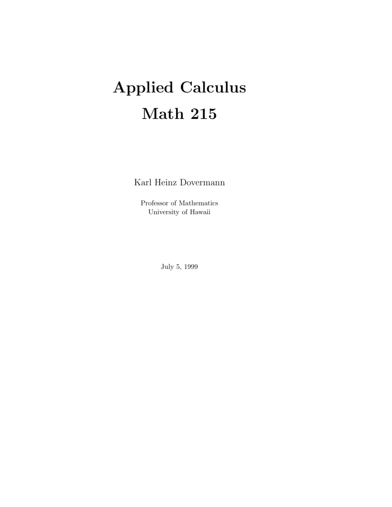 Applied Calculus Math 215 Textbook by Karl Heinz Dovermann