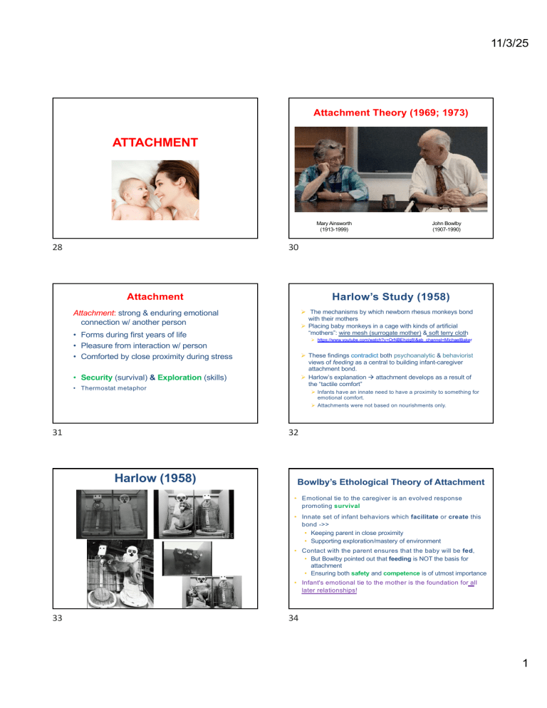 Attachment Theory: Harlow, Bowlby, & Phases of Attachment