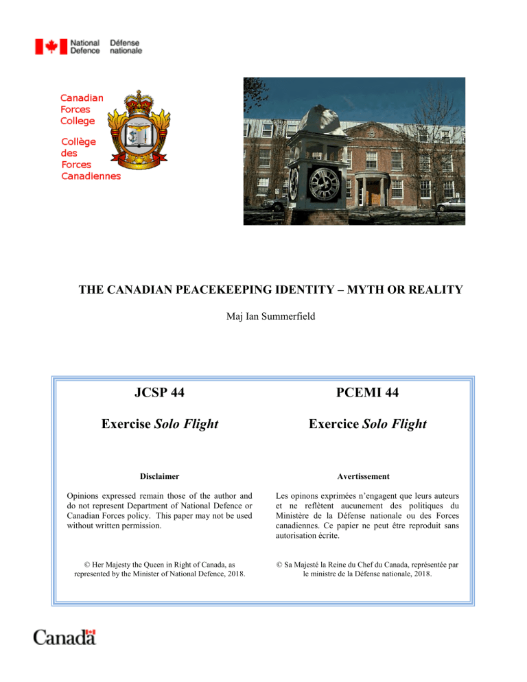 Canadian Peacekeeping Identity: Myth or Reality