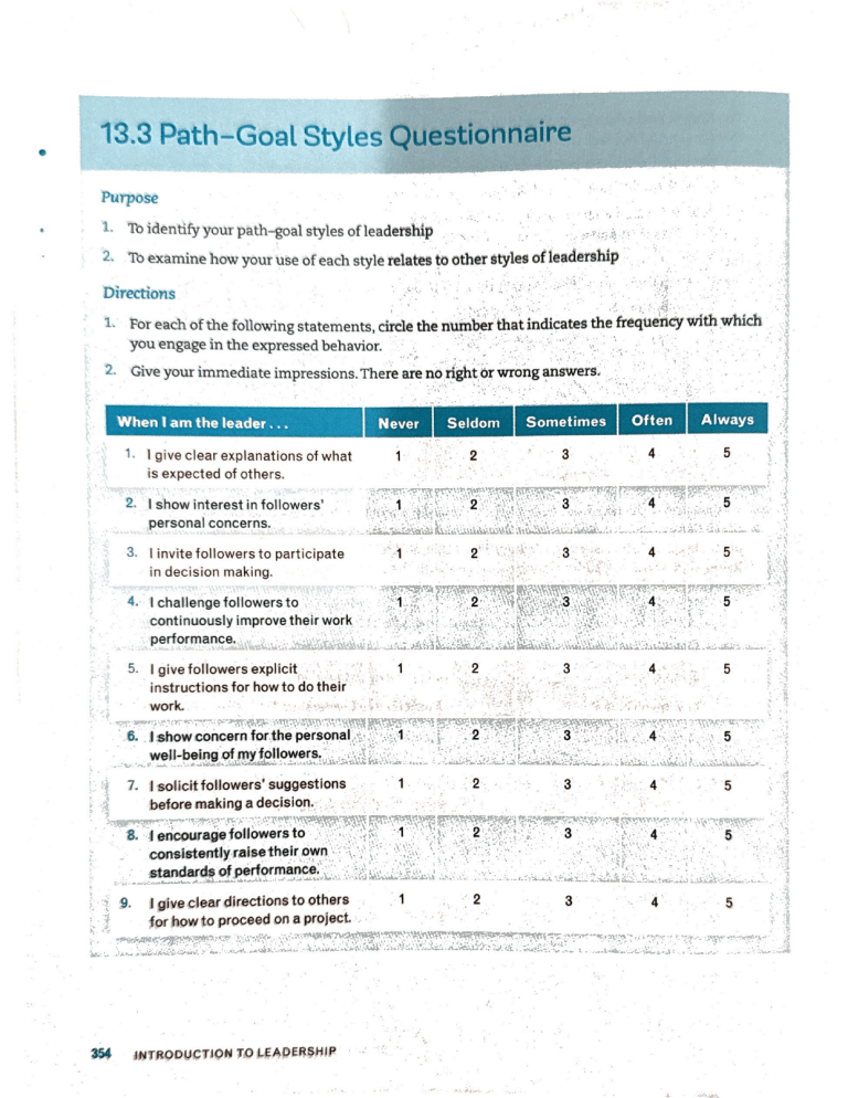 Path-Goal Leadership Styles Questionnaire