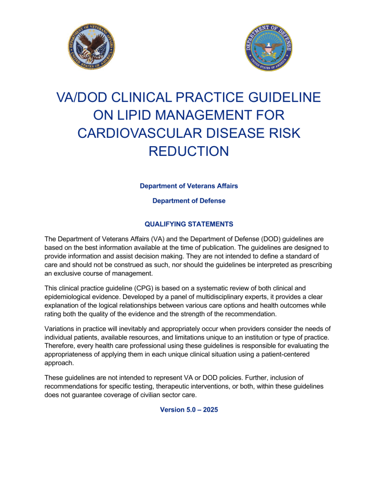 VA/DoD Lipid Management CPG 2025: Cardiovascular Risk Reduction