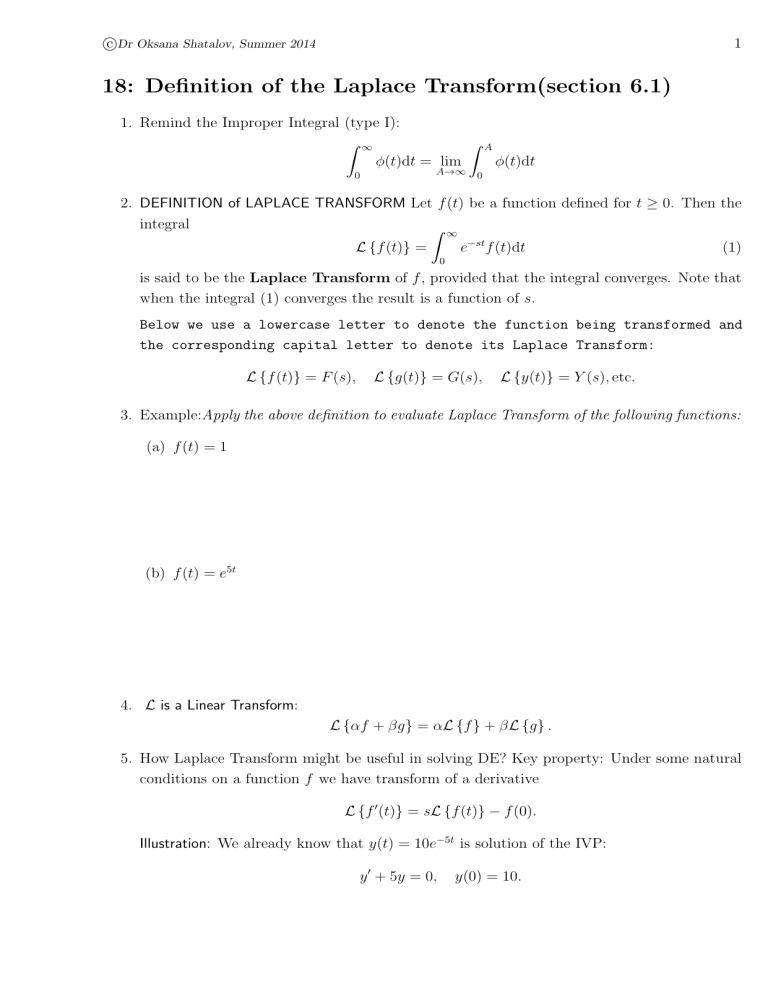 Laplace Transform Lecture Notes & Examples