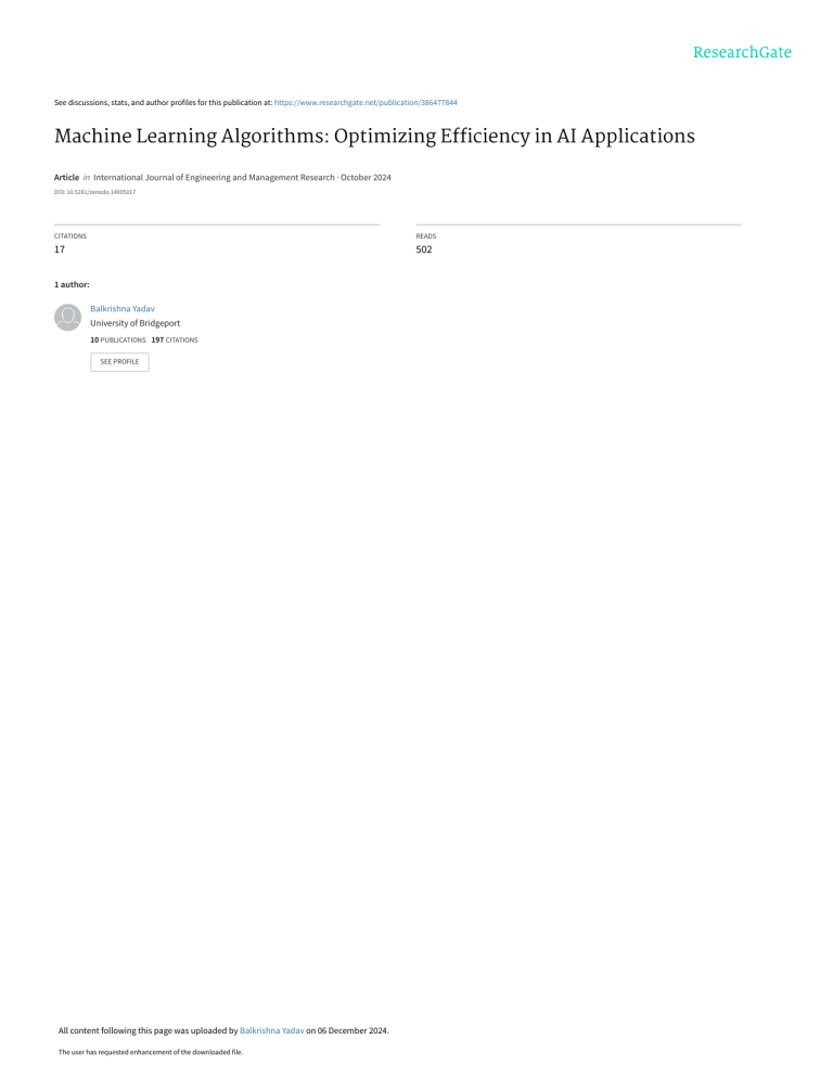 Machine Learning Algorithms: Optimizing Efficiency in AI Applications