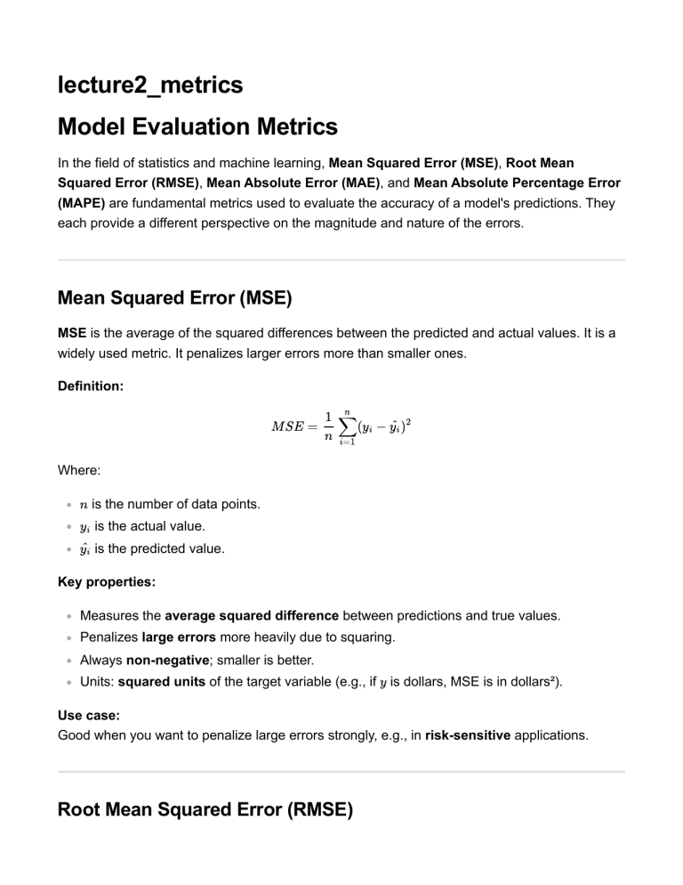 Machine Learning: Evaluation Metrics & Models