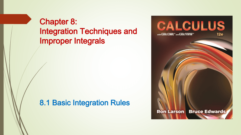 Chapter 8: Integration Techniques and Improper Integrals