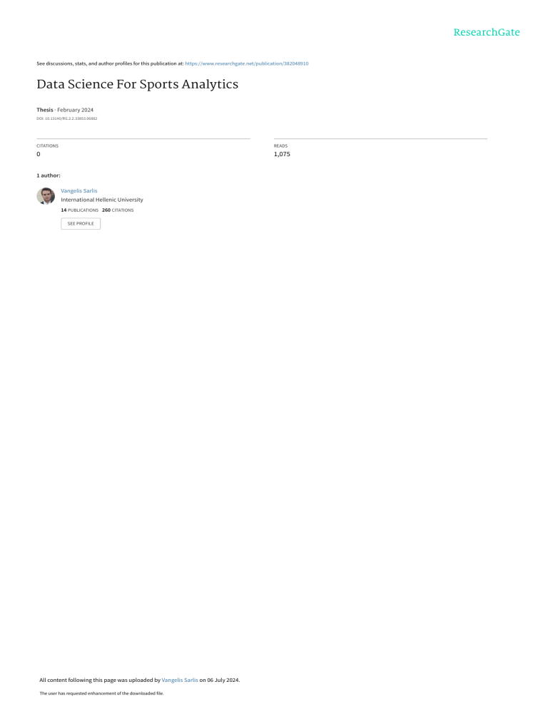 Data Science for Sports Analytics Thesis