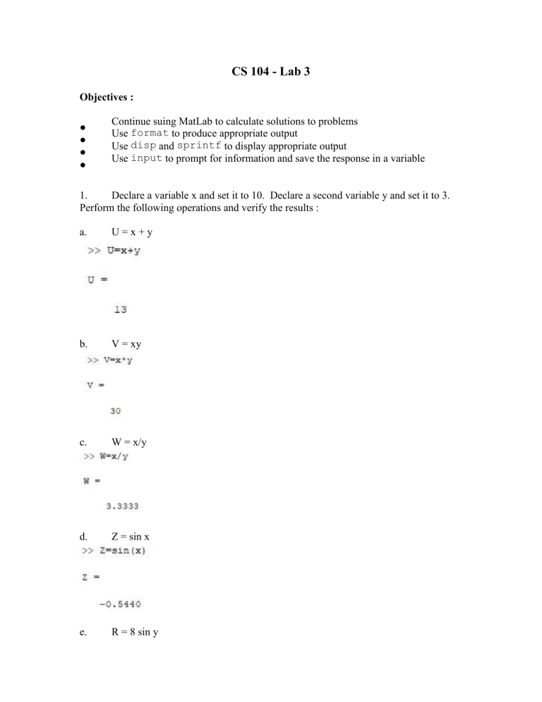 CS 104 Lab 3 MATLAB Exercises