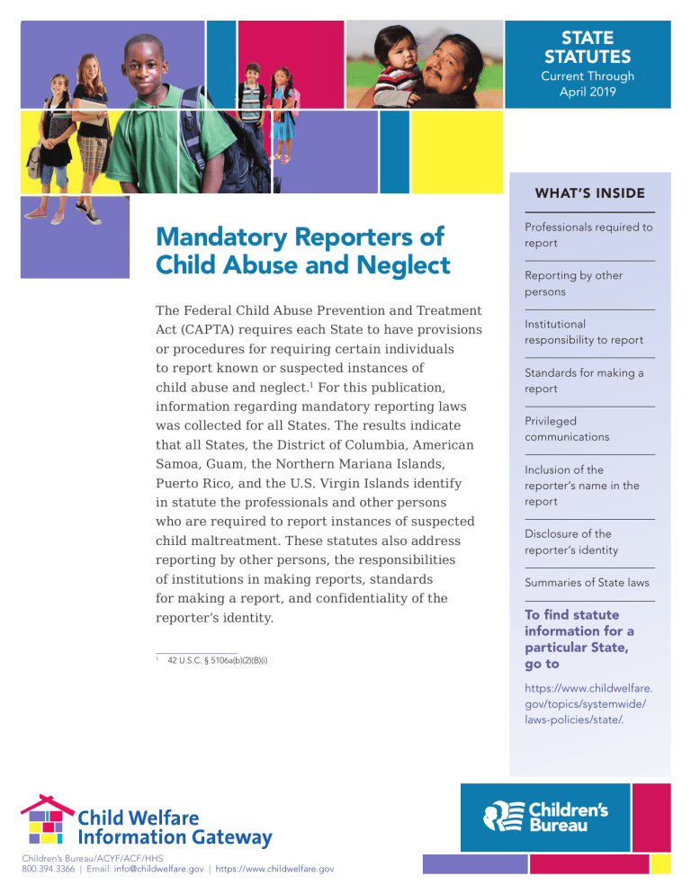 Mandatory Reporters of Child Abuse and Neglect (2019)