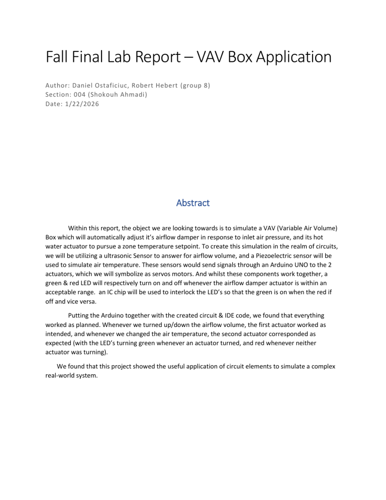 VAV Box Simulation Lab Report: Arduino & Sensor Control