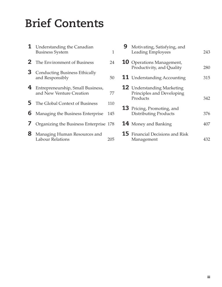 Business Essentials 10th Canadian Edition Table of Contents
