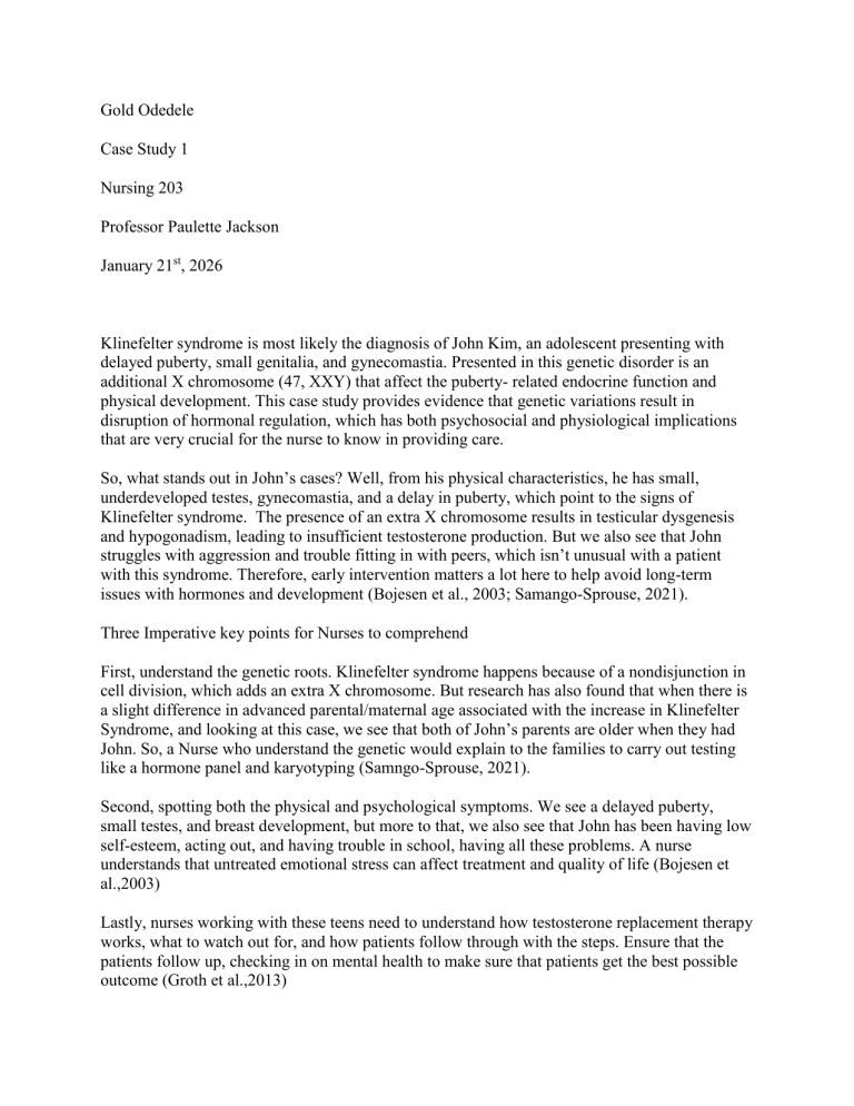 Klinefelter Syndrome Nursing Case Study