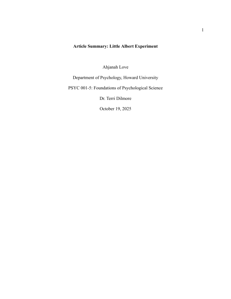 Little Albert Experiment Analysis Summary