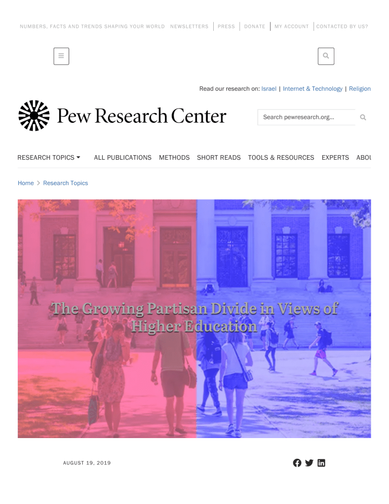 Partisan Divide in Higher Education Views | Pew Research Report