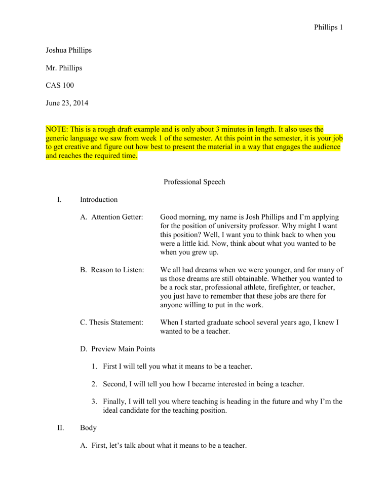 Professional Speech Draft for University Professor