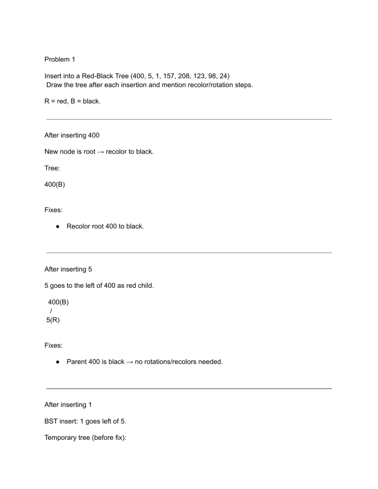 Data Structures Problem Set: Red-Black Trees, MST, Hashing