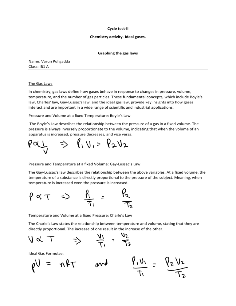 Graphing Gas Laws: Boyle's, Charles's, Gay-Lussac's Lab Report