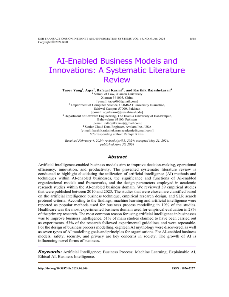 AI-Enabled Business Models: A Systematic Literature Review